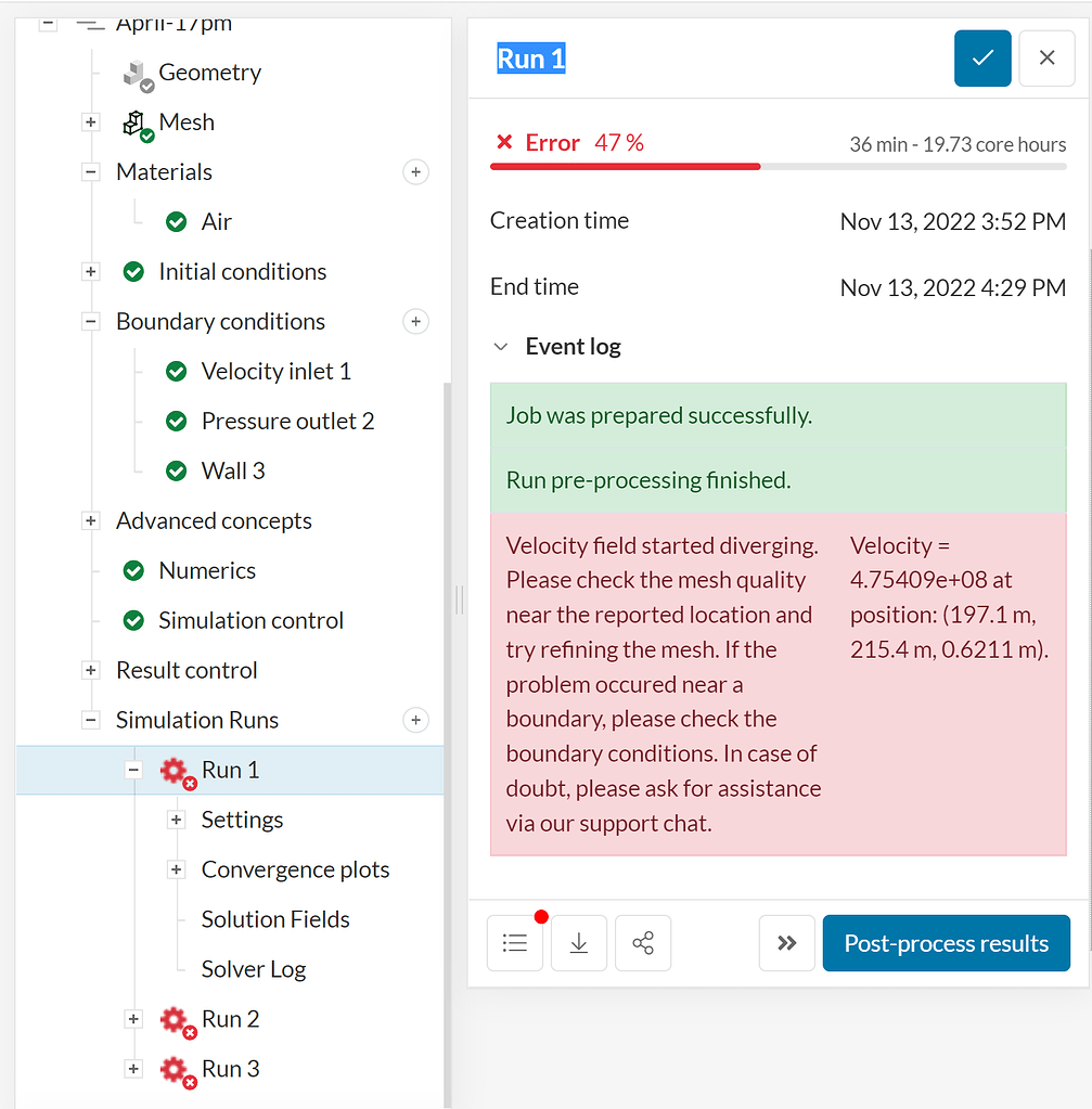 The simulation failed- Velocity field started diverging - Project Support - SimScale CAE Forum