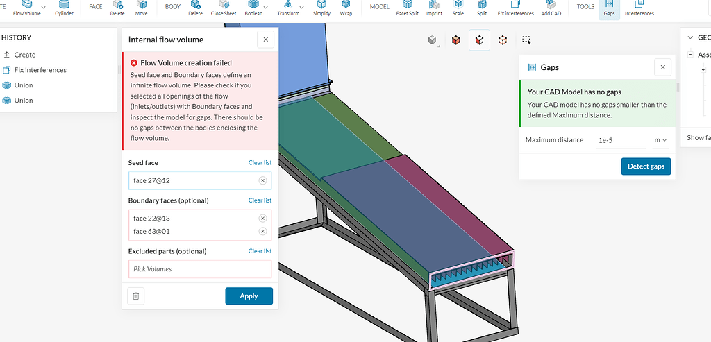 Unable to create Internal flow volume. Error while no gaps detected - Fluid Flow / CFD ...