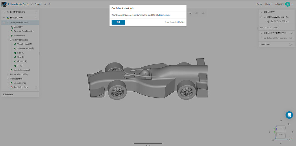 Simulation Error Relating To Computing Quota - Project Support - SimScale CAE Forum