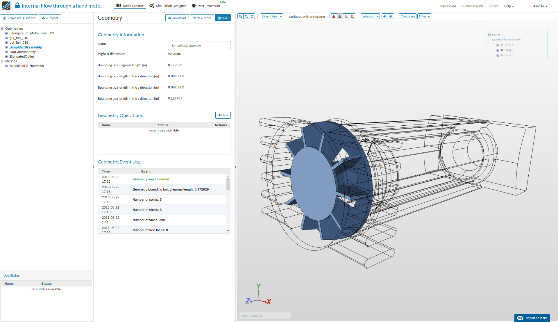 Internal flow through a hand motor with fan - Project Support - SimScale CAE Forum