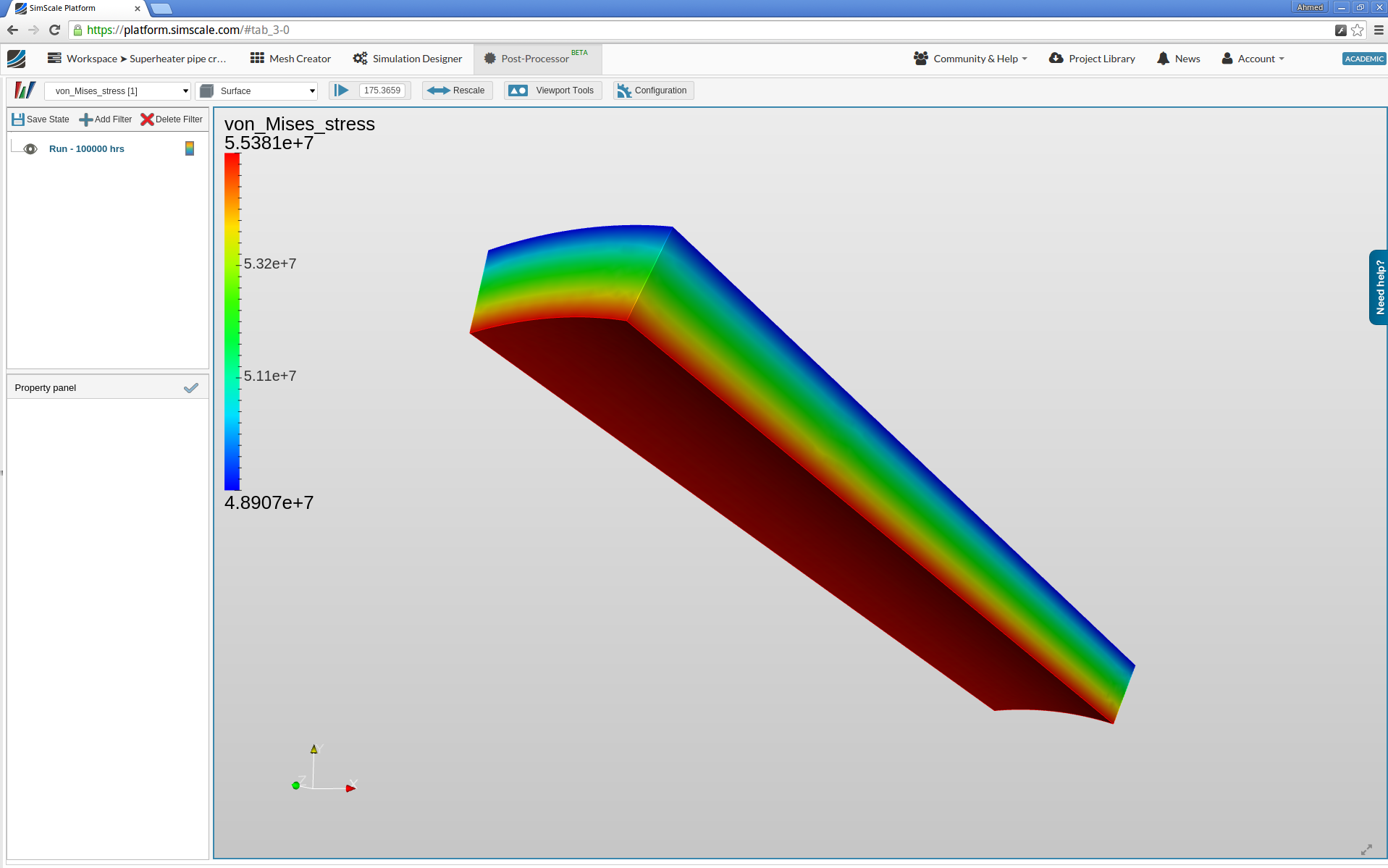 Superheater Boiler Pipe Creep Test with FEA by ahmedhussain18 | SimScale