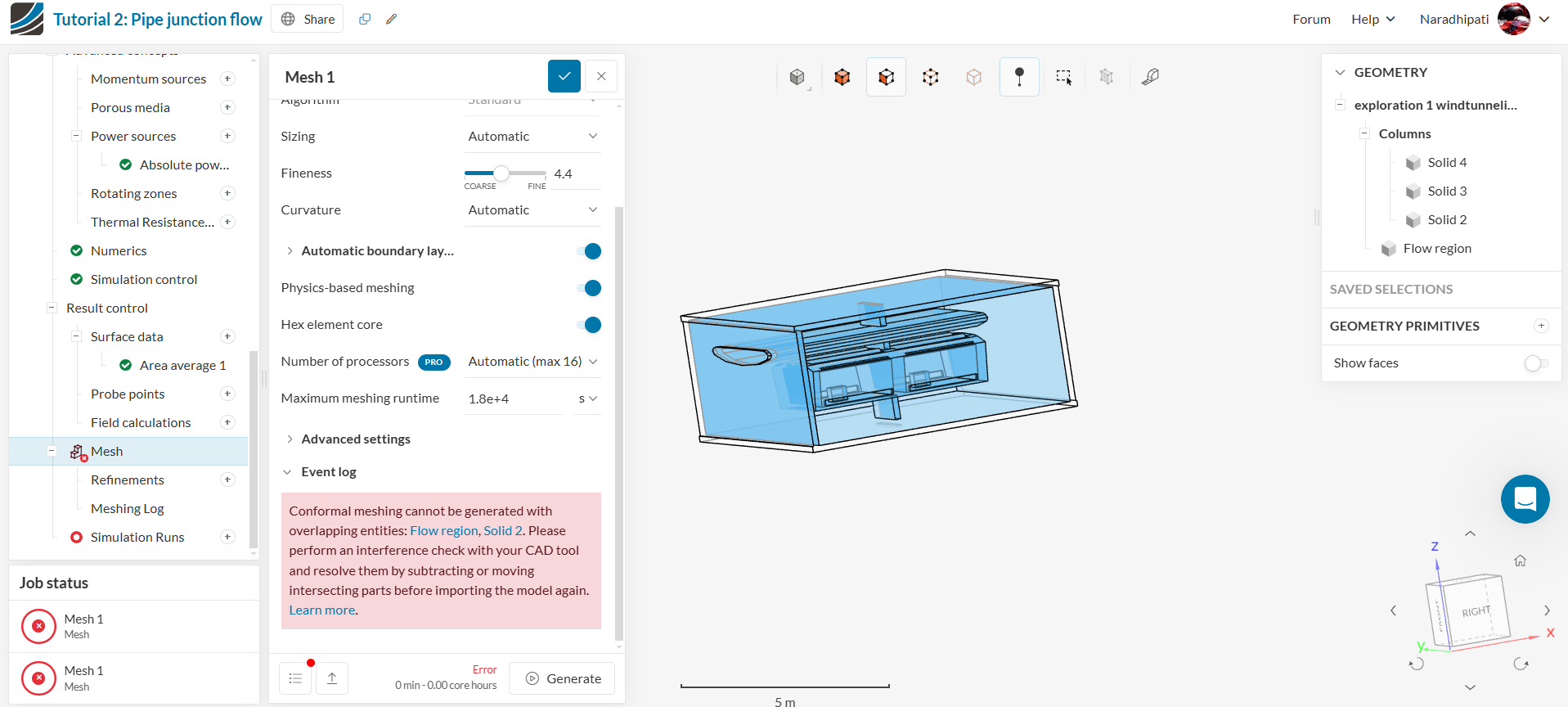 Unable to create mesh due to Flow Region and Solid overlapping - CAD & Meshing - SimScale CAE Forum