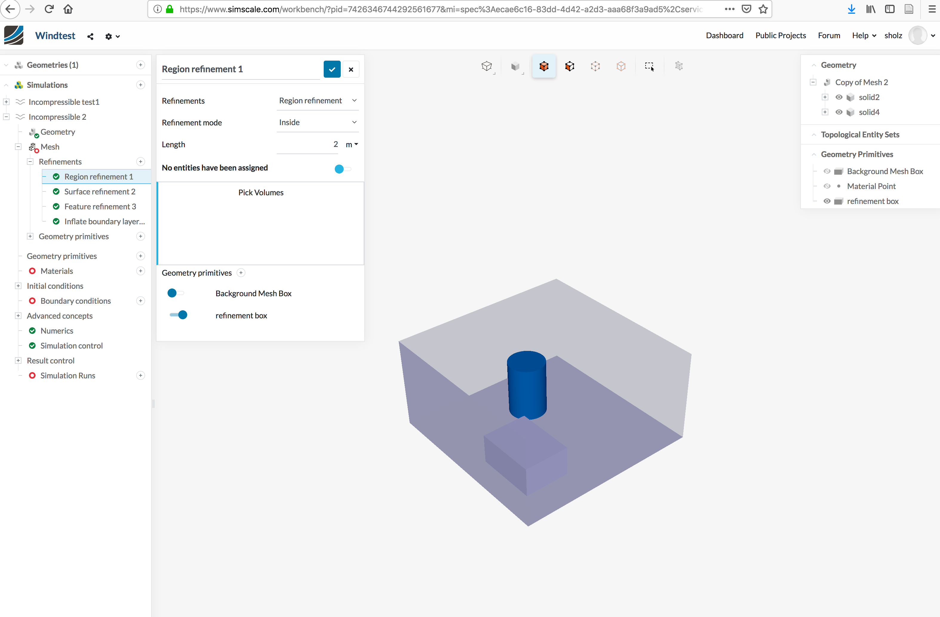 Refinement box can't be pick for region refinement + background mesh ...