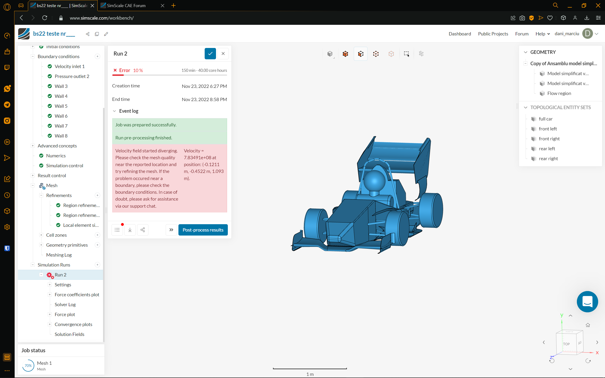 Velocity field started diverging - Project Support - SimScale CAE Forum