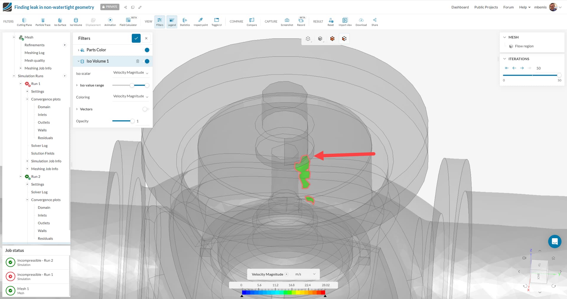 Finding a leak in non-watertight geometry (flow volume extraction fails, infinite flow region ...
