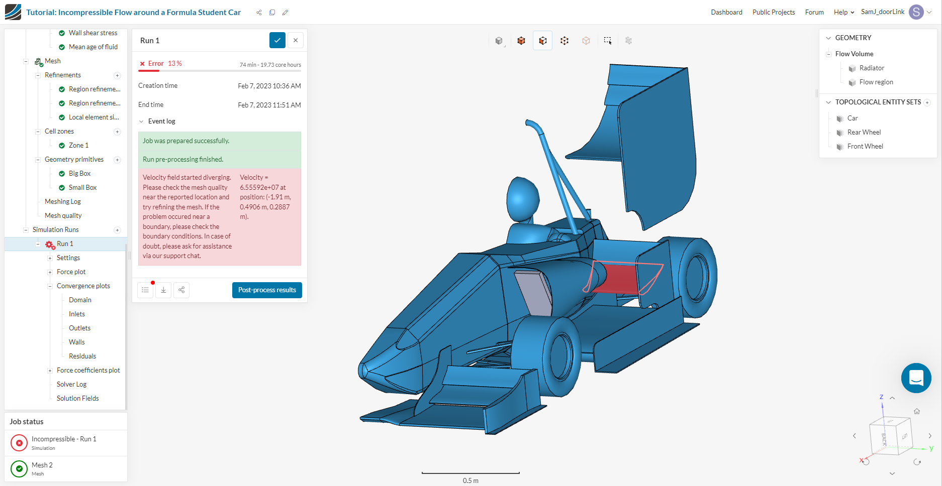 Velocity Field Started Diverging - Project Support - SimScale CAE Forum